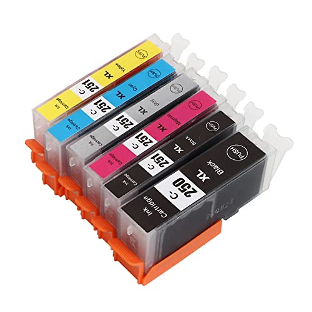 FTVOGUE 250‑251 Multi Colors Ink Cartridge Replacement Printer Inkjet Cartridges for PIXMA (BK BK C M Y GY 6 Colors)