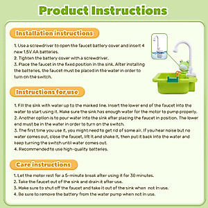 CUTE STONE Play Sink with Running Water, Kitchen Sink Toys with Upgraded Electric Faucet, Play Kitchen Toy Accessories, Pool Floating Fishing Toys for Water Play, Kids Role Play Dishwasher Toy