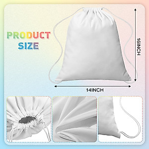 Saintrygo 6 Pieces Tie Dye Cotton Drawstring Bags Drawstring Tote Backpack Items to Tie Dye DIY Birthday Party Favor Bags (White)