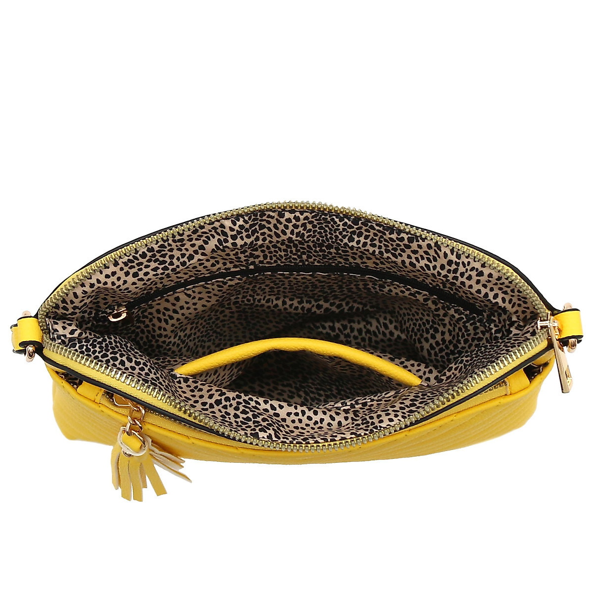 FashionPuzzle Chevron Quilted Medium Crossbody Bag with Tassel Accent (Yellow)