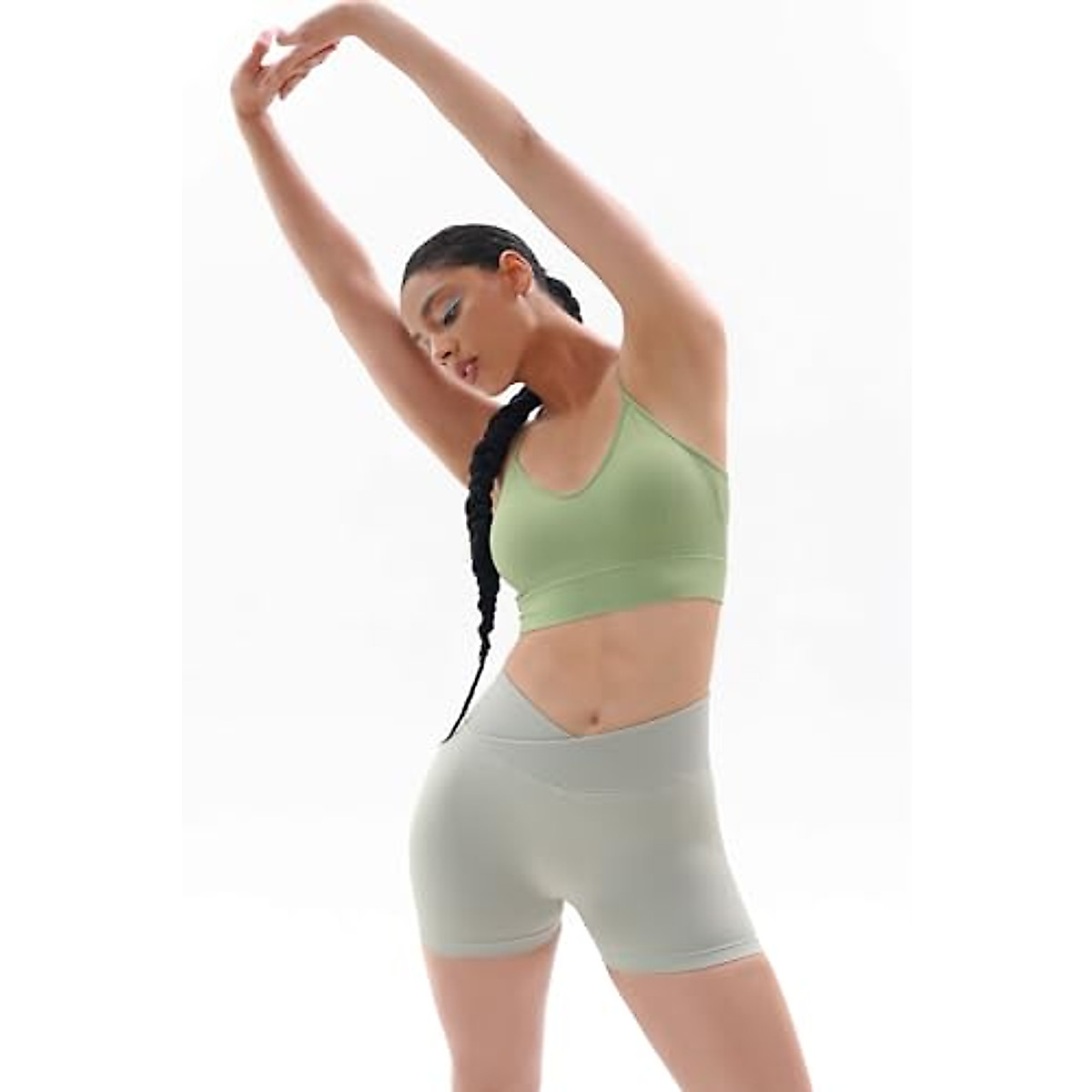 Vertvie Women's Workout Gym Shorts Booty V Cross Spandex Yoga Biker Shorts Scrunch Butt High Waisted Athletic Leggings (Grey Green,Small)