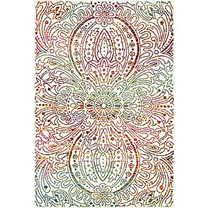 Unique Loom Lyon Collection Colorful Abstract Floral Rainbow Gradient Area Rug, 4 x 6 Feet, Ivory/Pink