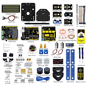 KEYESTUDIO Mini Tank Robot V2 Smart Car Kit for Arduino, IR Infrared and App Remote Control (iOS and Android), Light and Ultrasonic Follow, 8X16 LED Panel, Ultrasonic Obstacle Avoidance