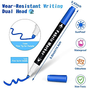 Emooqi Fabric Markers Pen, 24 Colors Fabric Paint Art Marker Set Double-Ended Fabric Markers with Chisel Point and Fine Point Tips, Child Safe & Non-Toxic