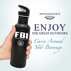 White House Gifts: FBI Water Bottle (27 oz) Aluminum Thermos for water, coffee, tea or travel bottle. Dishwasher safe.