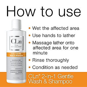 CLn® 2-in-1 Gentle Wash & Shampoo- Multi-functional Cleanser for Skin & Scalp Prone to Irritation, Flaking, Itching, Dryness & Razor Bumps, Fragrance-Free & Paraben-Free, 8 fl. oz.
