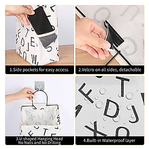 CRSONGMAOZL 2 Pack Wall Hanging Storage Bags with Sticky Hooks, Closet Wall Hanging Organizer, Kitchen Wall Storage Bags, Hang Storage for Kitchen, Bathroom(Letters and Sailboat)