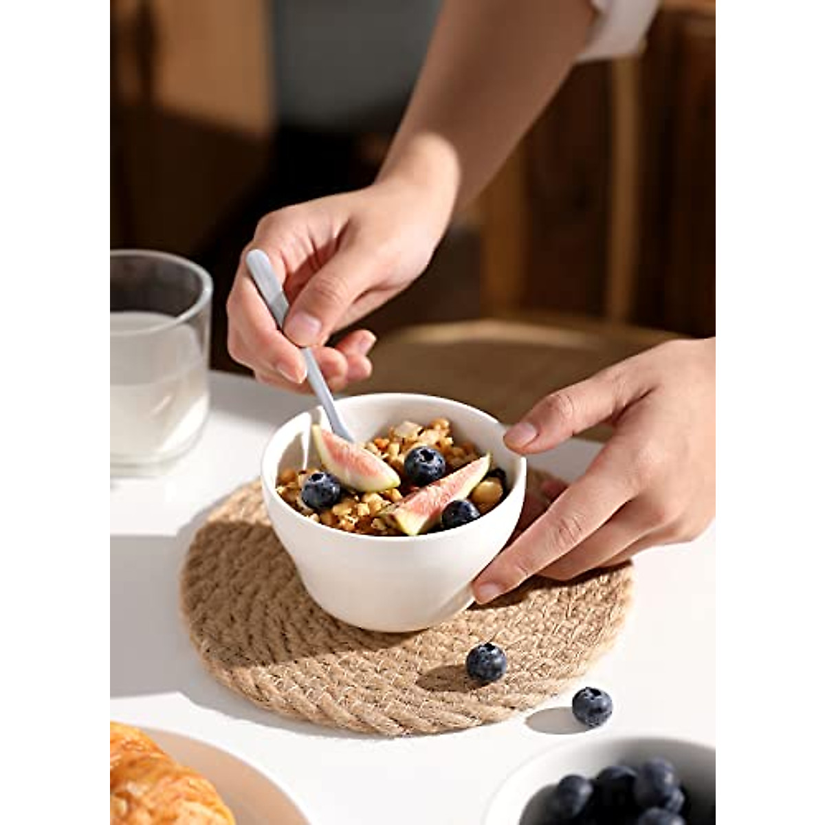 Sweese Porcelain Bouillon Cups, 8 Ounce Small Dessert Bowls, Soup Dipping Sauce Bowls Set of 6, Microwave and Dishwasher Safe, White, No. 107.001