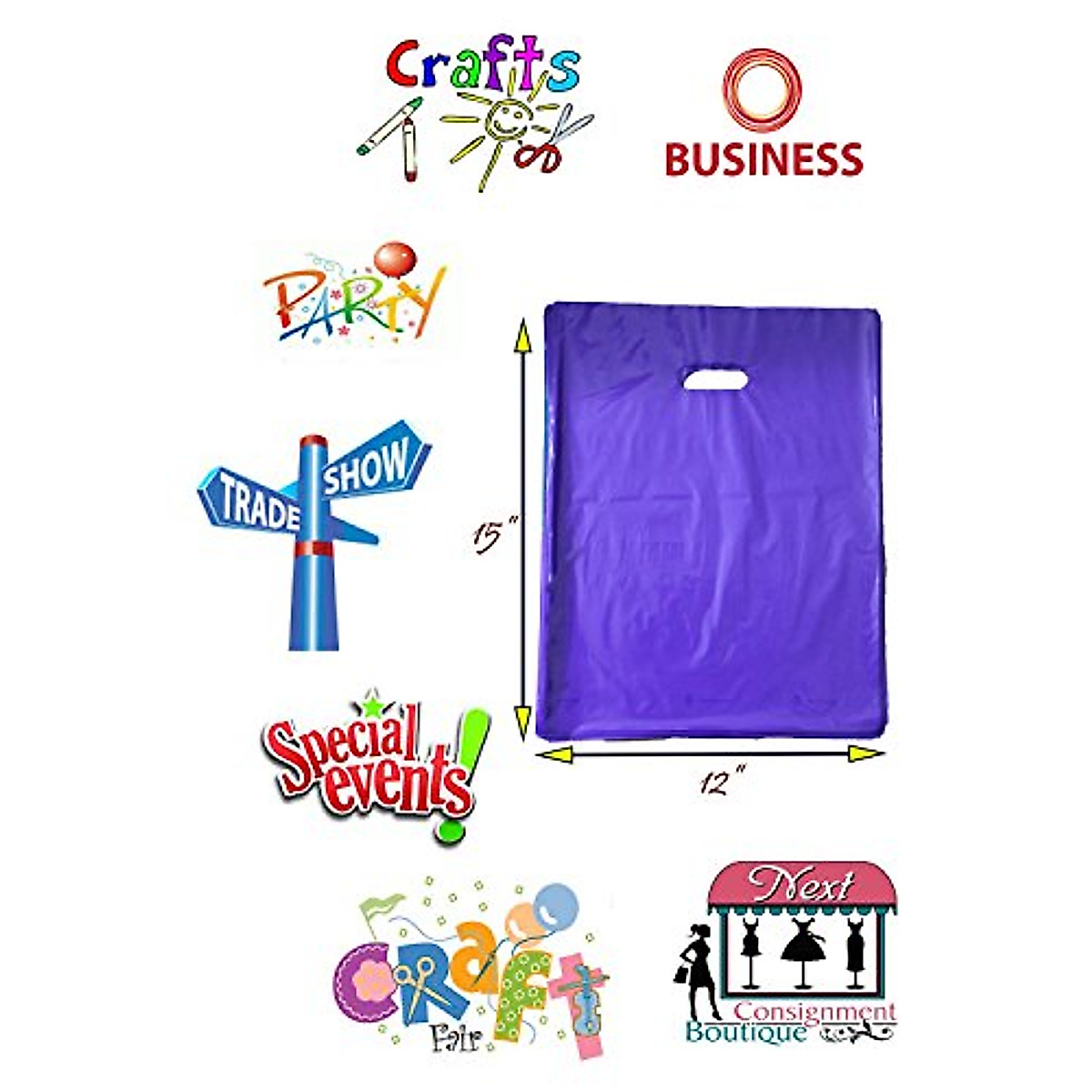 100 12x15 Durable Purple Merchandise bags Die Cut Handle-Glossy finish-Anti-Strech-100% Recyclable. For Retail store plastic bags, Party favors, Handouts and more by Best Choice (Purple)