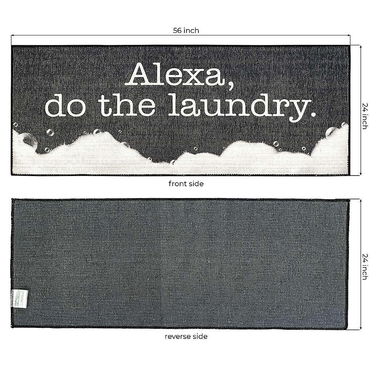 Soft Woven Rugs, 24x56laundry Room Rug, 85% Cotton, Alexa, Funny Humour Non Slip Laundry Mats, Machine Washable, Bathroom Runner Floor Mat for Washroom, Kitchen, Black & White