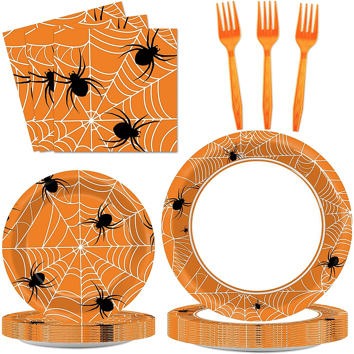 100 Pcs Halloween Spider Web Party Plates and Napkins Party Supplies Spiderweb Party Tableware Set Black and White Halloween Party Decorations Favors for Halloween Theme Party Serves 25