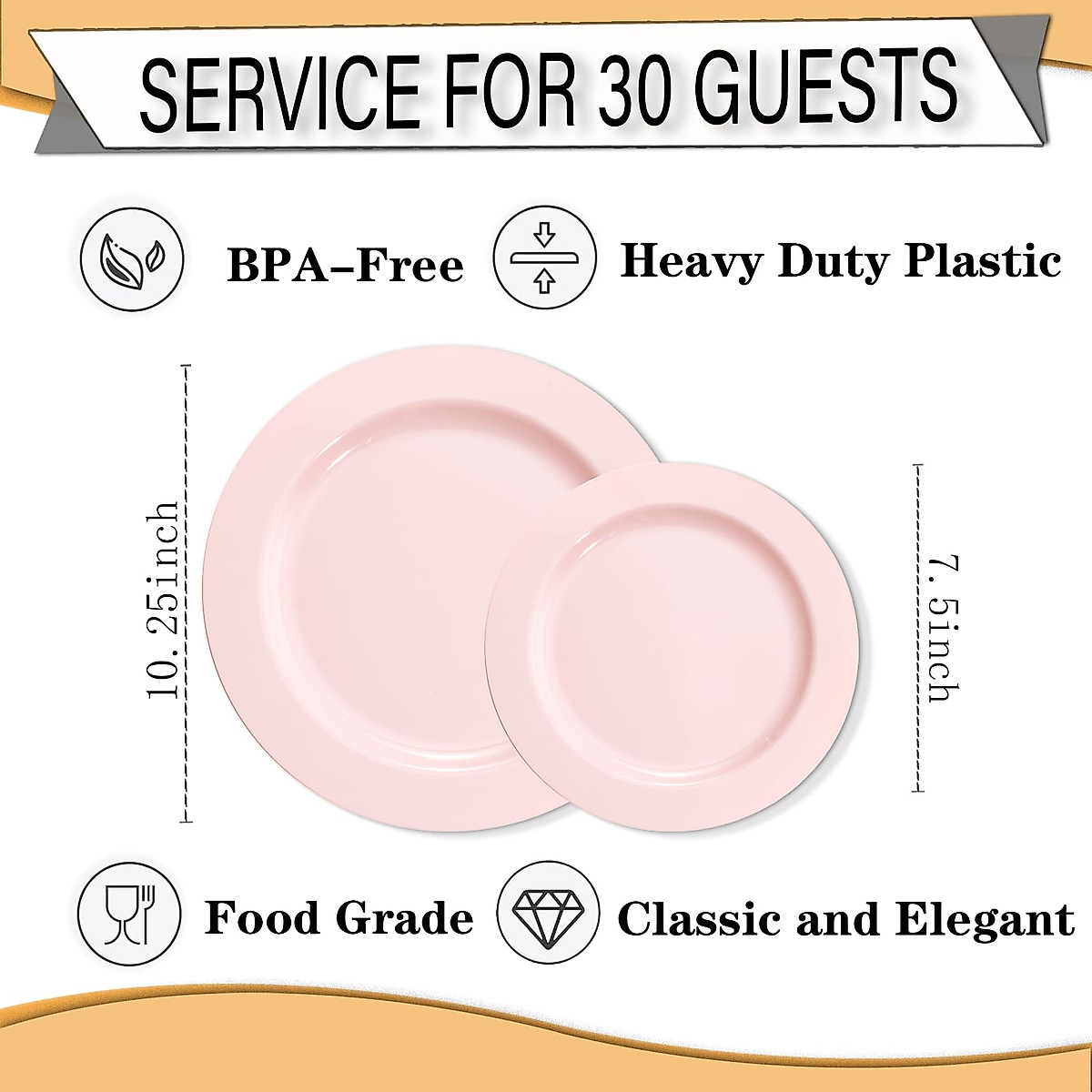 FLOWERCAT 60PCS Pink Plastic Plates - Heavy Duty Pink Plates Disposable for Party/Mother's Day/Wedding/Easter - Include 30PCS 10.25inch Pink Dinner Plates and 30PCS 7.5inch Pink Dessert/Salad Plates