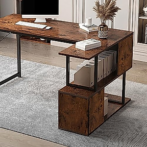 ALISENED L Shaped Computer Desk with 2 Shelves Bookshelf, Modern Corner Computer Desk with Storage, Office Desk Study Table Writing Desk for Home Office