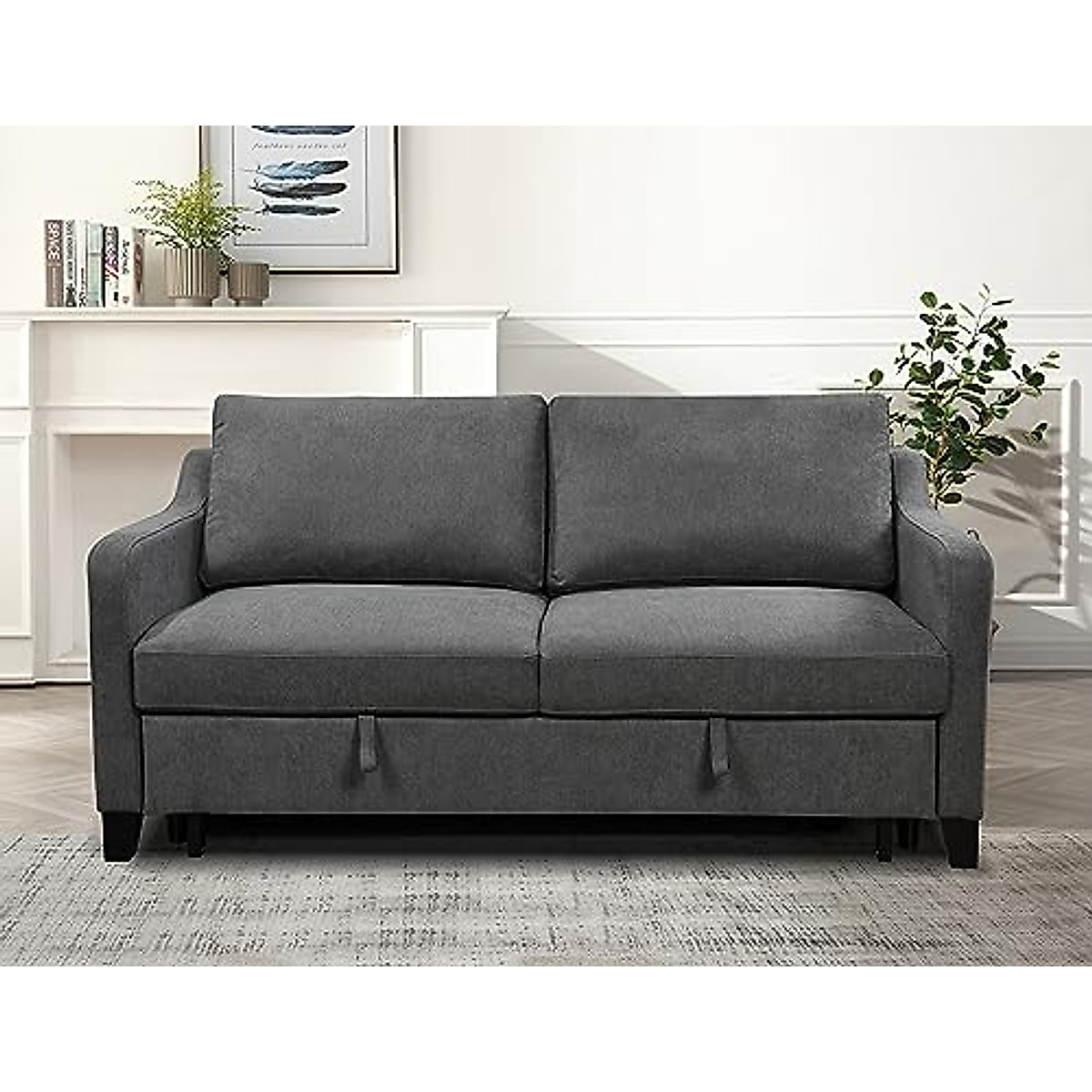 ERYE Modern Convertible Futon Sofa Bed, Adjustable Functional Loveseat Compact Foldable Love Seat,Comfy Sleeper Daybed 3 in1 Recliner Sofa & Couch for Small SpaceDark Gray Queen Size with 2 Pillows