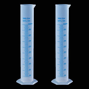 2Pack 1000ml Plastic Graduated Cylinder, Plastic Measuring Cylinder Set, 2-Sided Marking Lab Cylinders, Clear Science Measuring Cylinder for Home and School Science, Laboratory Supplies