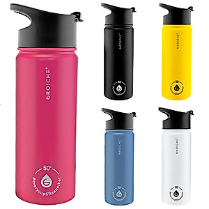 GROSCHE Chicago Stainless Steel Tea Infuser Flask | Beverage Bottle | Hot & Cold Drinks | Loose Leaf Tea Infuser | Travel Convenience Water Bottle | 16 fl oz, Pink