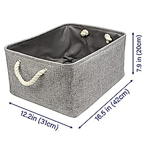 Casaphoria Storage Basket Fabric Basket with Rope Handles,Storage Containers for Bedroom Decor Book Shelves Coffee Table Stuff Organizer(Grey, 16.5L12.2W7.9H)（Pack of 1）