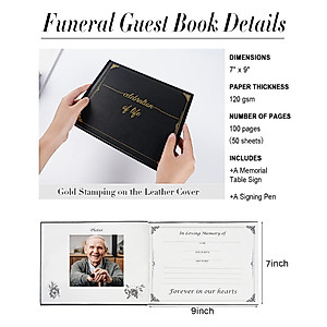 C2U Funeral Guest Book for Memorial Service - Celebration of Life Guest Book with Memory Table Sign & Pen - Guest Sign in Book for Funeral Service,in Loving Memory Funeral Guest Book