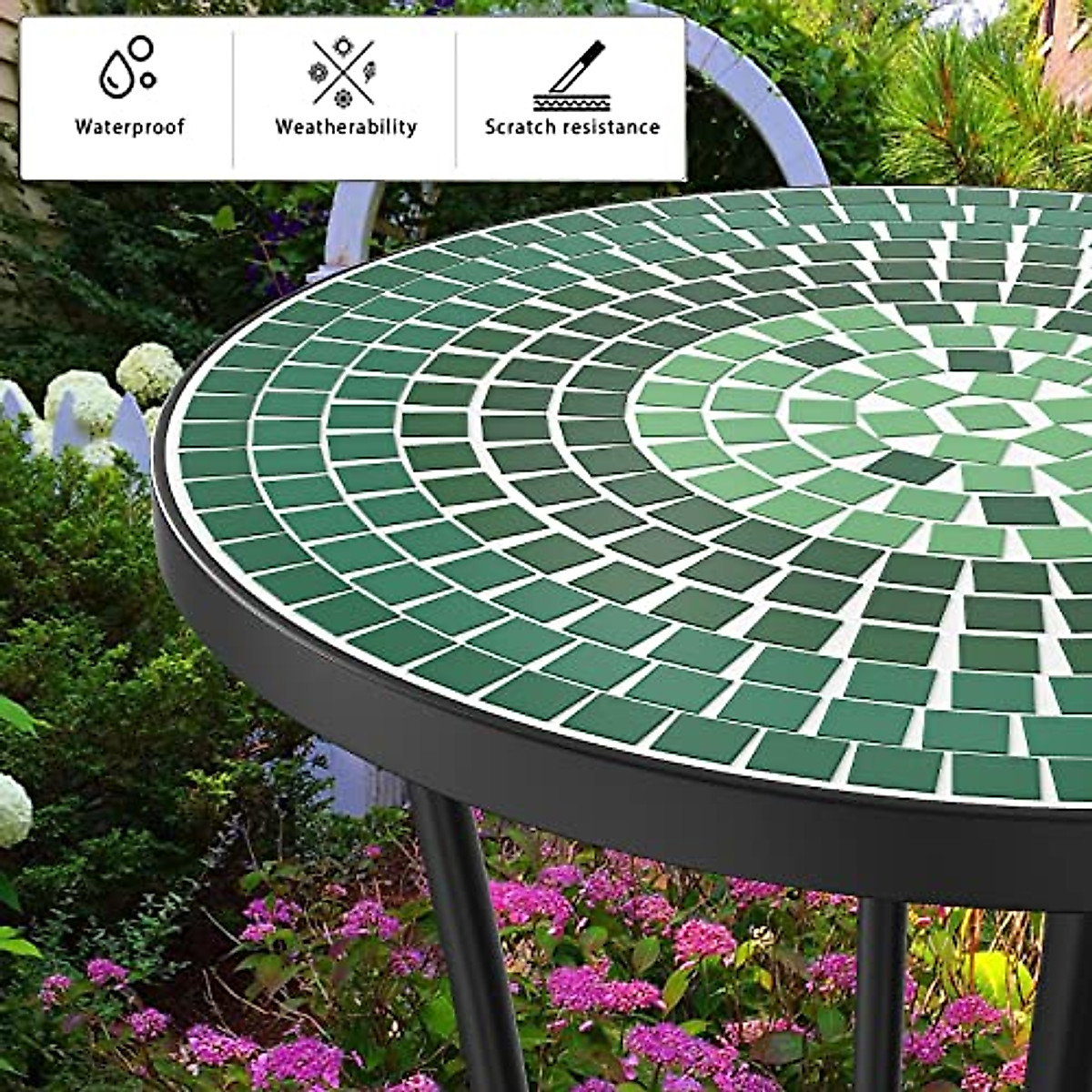 FROMJBEST Mosaic Outdoor Side Table, Patio Side Table, Weather Resistant 14" Diameter 21" H Ceramic Tile Round Outside Table for Patio, Porch, Garden, Pool, Indoor&Outdoor,Plant Stand (Vortex)