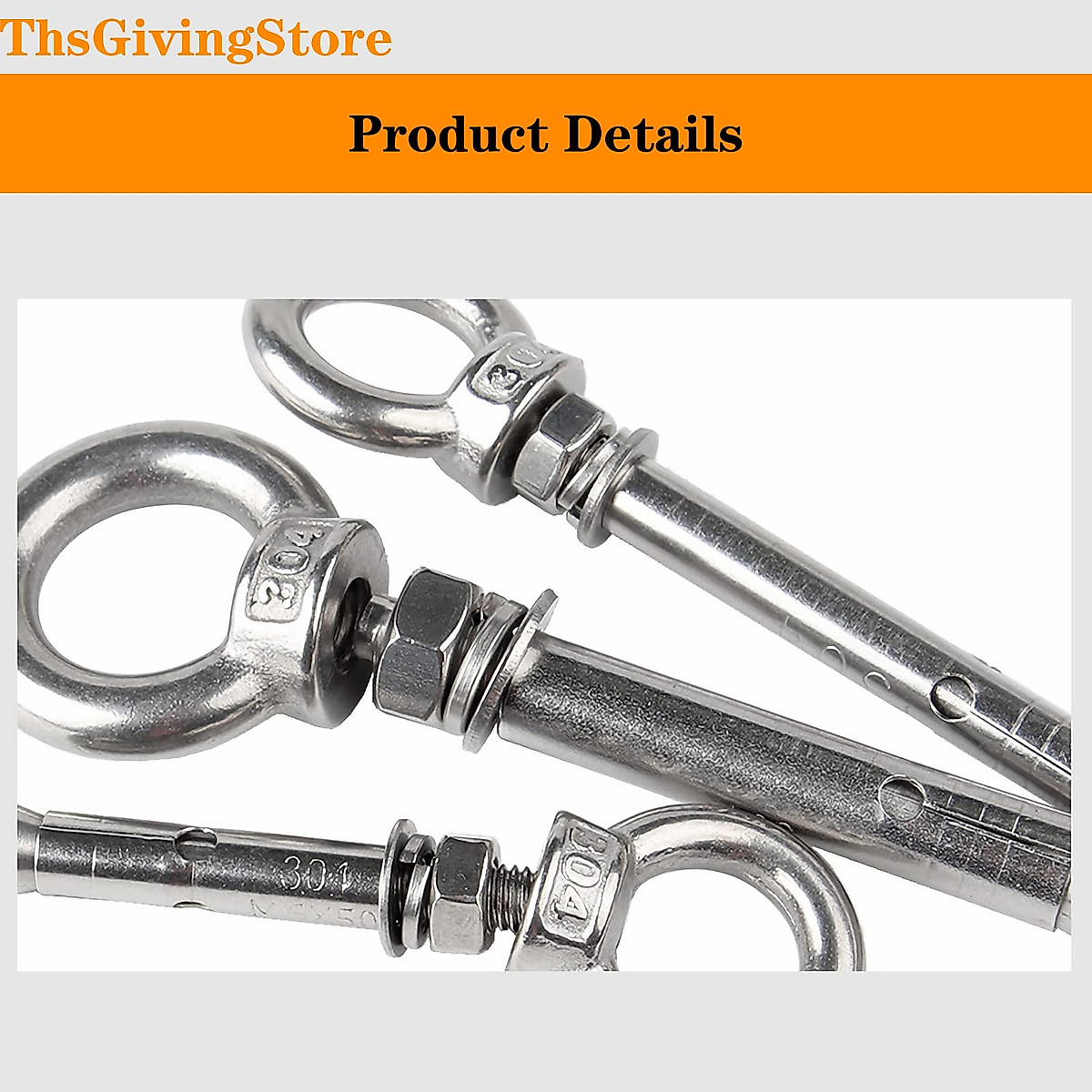 5PCS Eyebolt Bolt, M6x70 Concrete Eye Expansion Bolt, 304 Stainless Steel Heavy Duty Anchor FastenerRing Screw Eyes for Ceiling Concrete Masonry