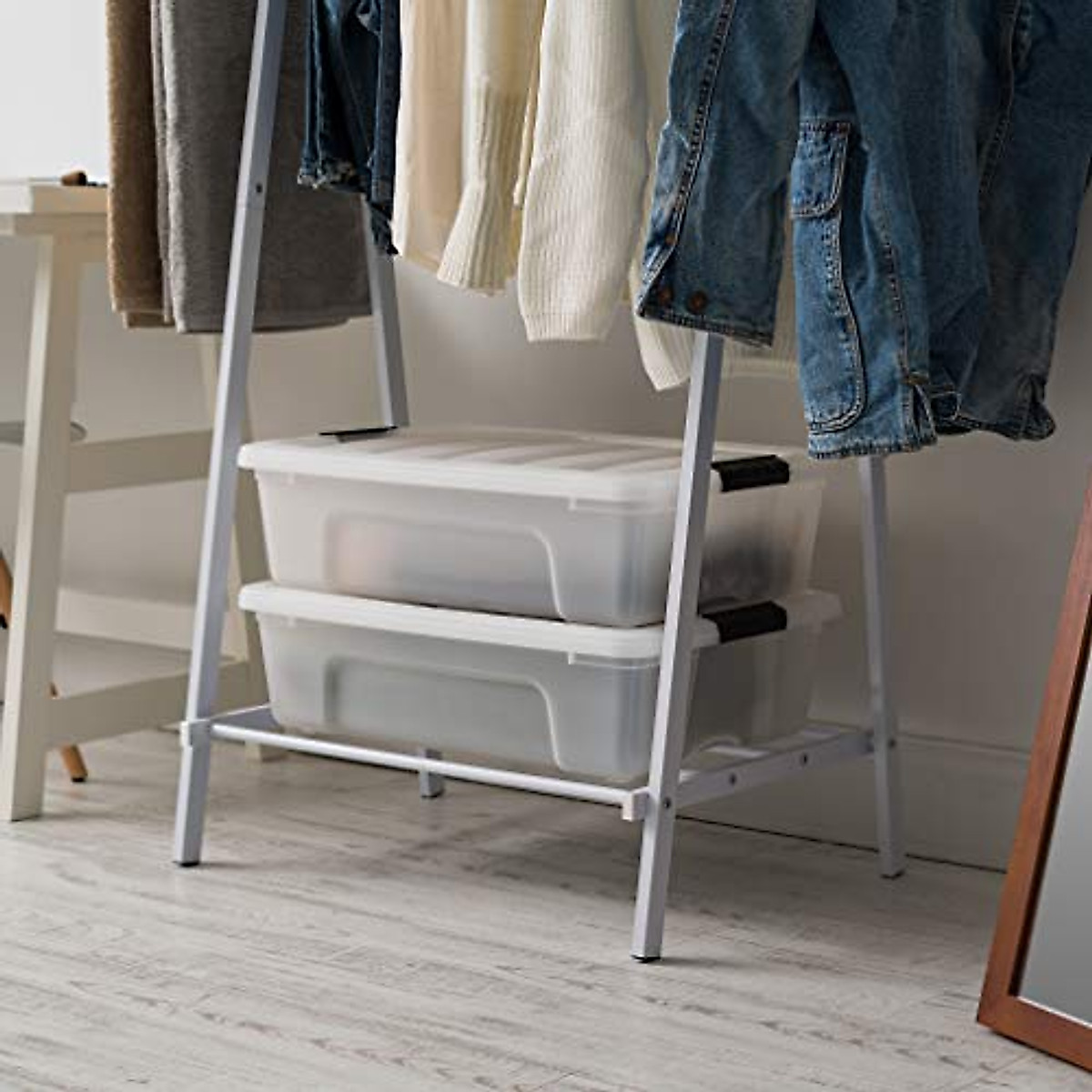 IRIS USA Freestanding Metal Clothing Rack for Drying and Hanging Garments, Frost White