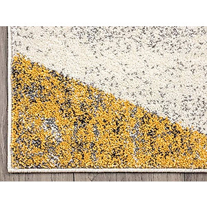 Abani Geometric Distressed Turkish Area Rug, Laguna Collection Grey & Yellow Modern Style 5' 3" x 7' 6" Accent Rug Rugs