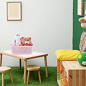 STARVAST 5 Pack Plastic Storage Baskets, Portable Pink Fish Scale Pattern Hollow Desktop Storage Bin Box with Handle for Kitchen, Bathroom, Kids Room or Nursery Storage – 9.4 x 7.1 x 4.1 inches