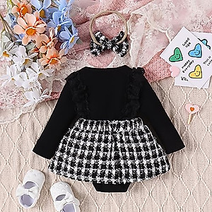 Mubineo Baby Girl Spring Fall Clothes Outfits Long Sleeve Lace Floral Romper Dress Newborn Outfit (Qbc Black White, 3-6 Months)