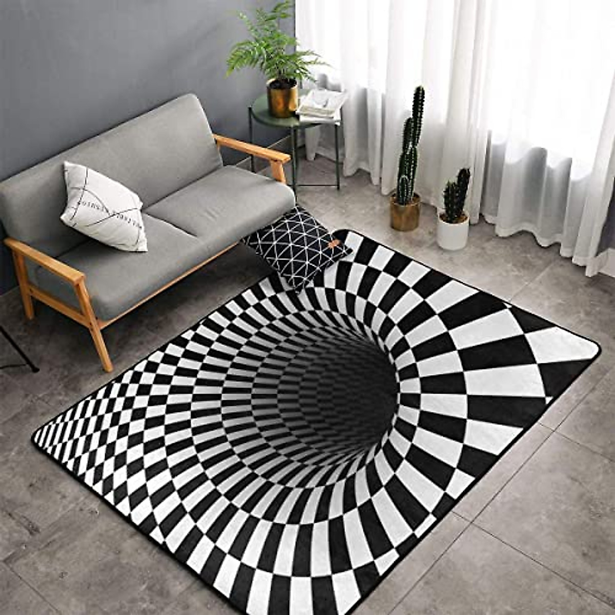 Astede 3D Visual Vortex Optical Illusions Area Rug Non Slip Comfort Yoga Mat Floor Carpet Home Decor for Living Room Bedroom 80x58 Inch