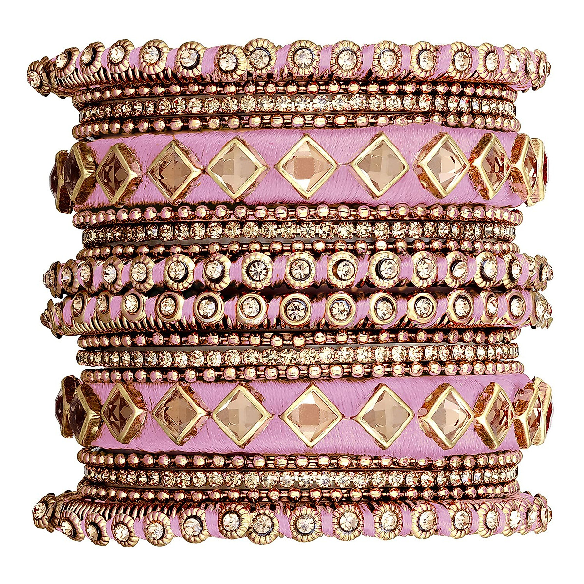 Aheli Pink Silk Thread Kundan Chuda Chura Bangle Set For Women and Girls (Size - 2.6)