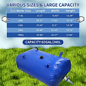 63gal Water Storage Bladder with Valve,Portable Large Capacity Water Tank,Collapsible Rain Barrel & Water Storage Container,for Camping,Fire Protection, Agricultural Irrigation & Emergency Water(240L)