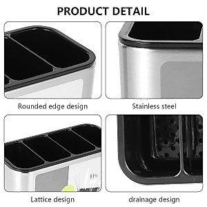 Keyohome Kitchen Cutlery Holder Stainless Steel Large Capacity Utensil Holder with Divider Weighted Base for No Tipping for All Kitchens Countertop or Table,18x13x8.6cm