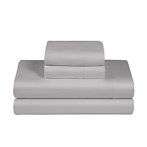 Feather & Stitch Softest 100% Cotton Sheets, 300 Thread Count Percale Weave Bedding, 16" Deep Pocket, Cooling Sheets, Breathable Bed Set, Hotel Premium Quality (Queen, Grey)