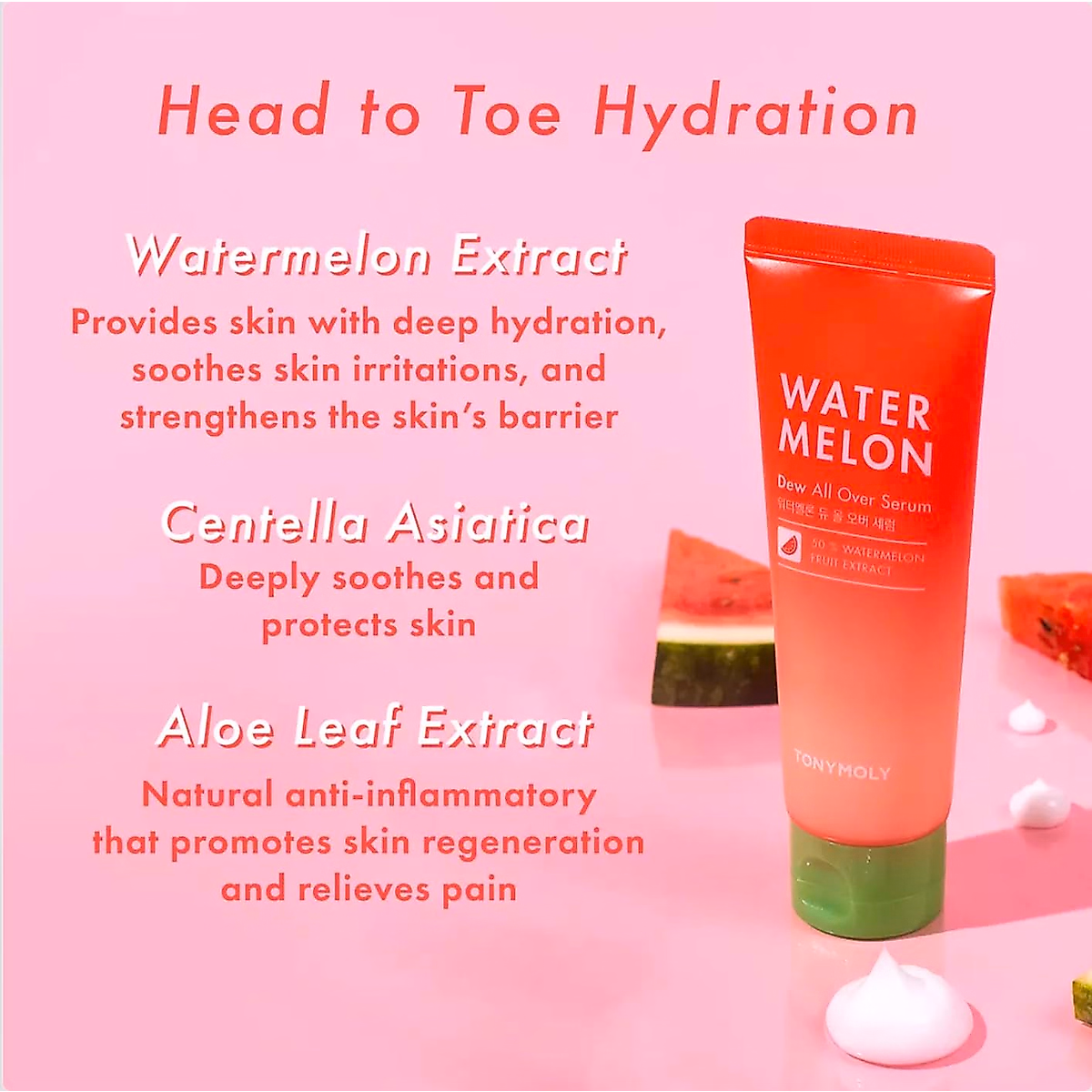 TONYMOLY Watermelon Dew All Over Serum, For both face and body, Hydrating Skincare for glowing skin, all skin types, 4 oz.