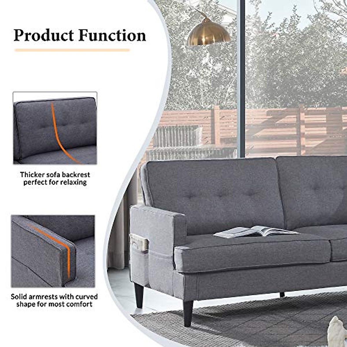 71" Modern Design Couch Soft Linen Upholstery Loveseat for Compact Living Space, Apartment, Dorm.