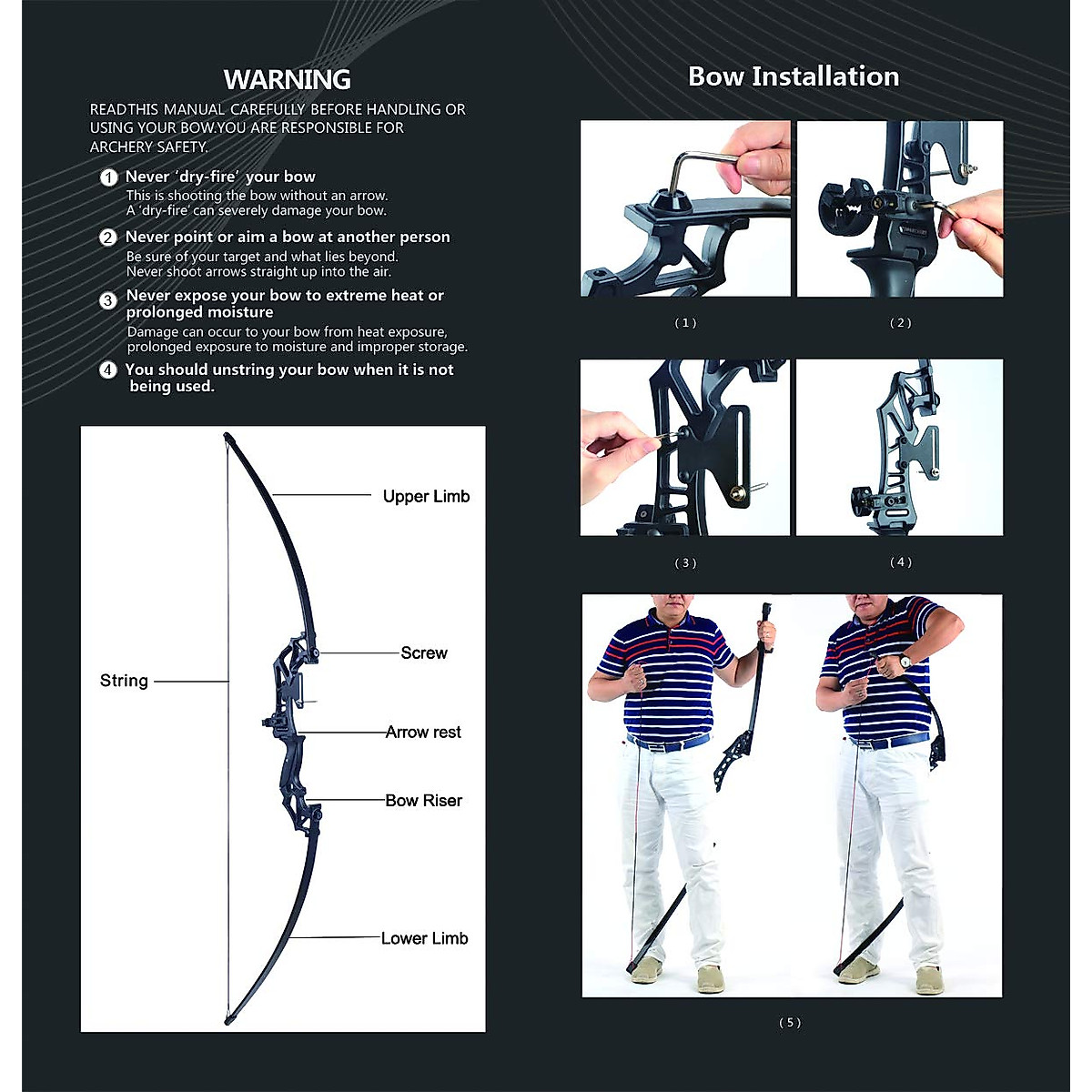 Toparchery Archery Takedown Recurve Bow Hunting Long Bow Set Alloy Riser - Right Hand Black - Draw Weight 30lbs 40lbs - with Arrow Sight, Arrow Brush