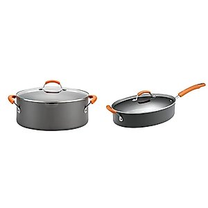 Rachael Ray Brights Hard Anodized Nonstick Pasta Pot/Stockpot/Stock Pot - 8 Quart, Gray & Brights Hard Anodized Nonstick Saute Pan/Frying Pan/Fry Pan - 5 Quart, Gray