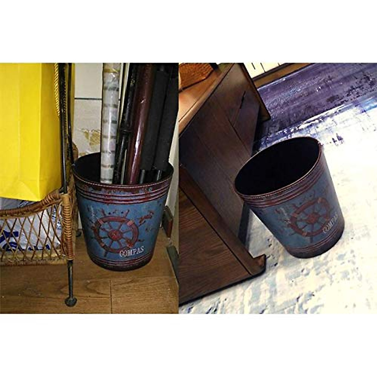Daliuing Waste Can Creative British Leather Round Trash can for Household use Garbage Waste Basket for Washroom/Bathroom