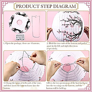 Tallew 12 Pcs Cherry Blossom Decor Set, Including 2 Chinese Japanese Oiled Paper Umbrella, 4 Pink Lanterns and 6 Handheld Silk Decorative Folding Fans for Wedding Party Favor