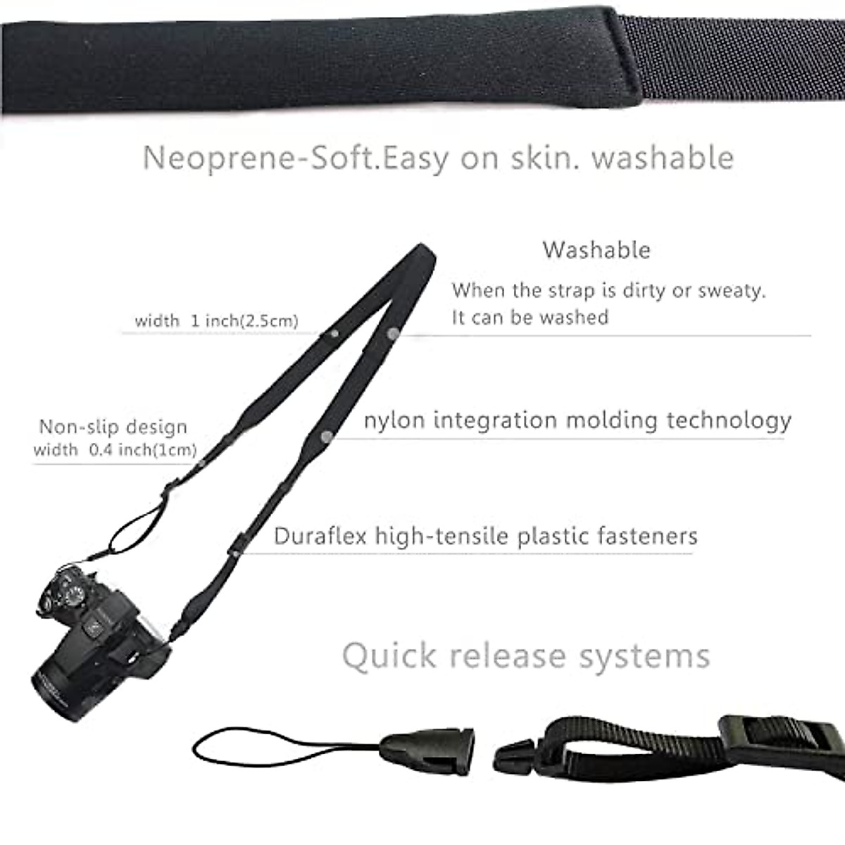 CHMETE Washable Soft Neoprene Camera Neck Strap (Black)