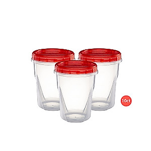 Elegant Disposables (32 Ounce 10 Pack) Twist cap Containers Clear Bottom With Red Top Screw on Lids Twist Top Food Storage Freezer Containers