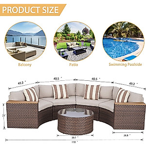 Betterland 5 Piece Curved Outdoor Sectional Sofa Half-Moon Patio Furniture Set, All-Weather PE Rattan Wicker Patio Conversation Set with Washable Cushion and Glass Table(Brown)