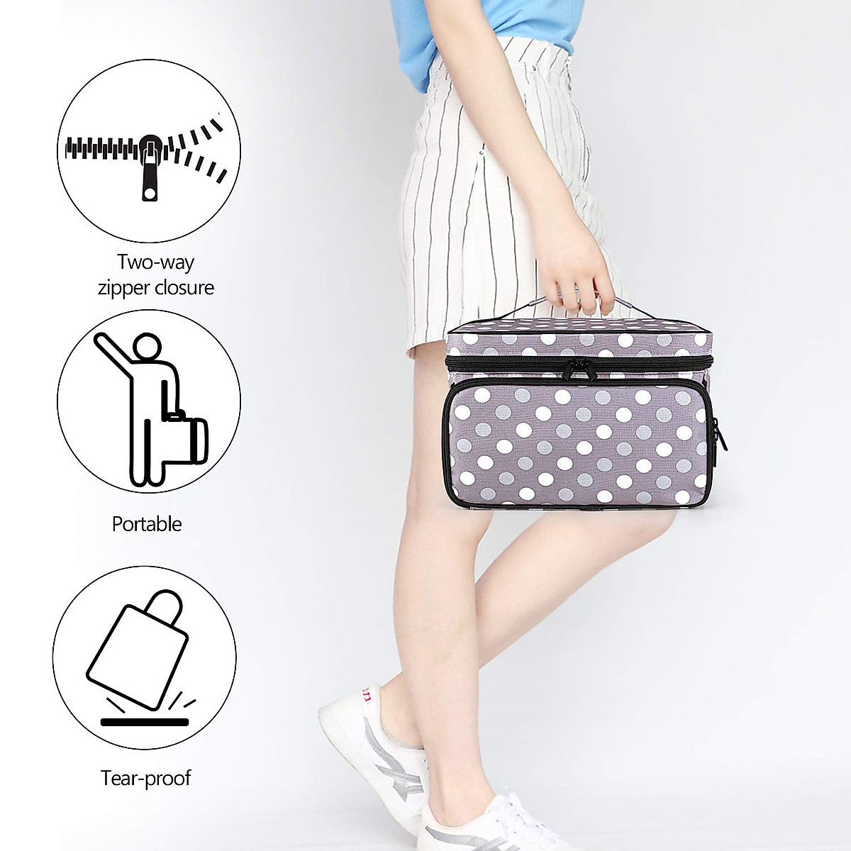 Luxja Sewing Accessories Organizer with 2 Detachable Clear Pockets, Sewing Supplies Organizer (Patent Design), Polka Dots