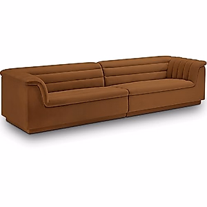 Meridian Furniture 194Saddle-S119 Cascade Collection Modern | Contemporary Modular Sofa with Soft Saddle Velvet Fabric, Deep Channel Tufting, Curved Arms, 118" W x 35" D x 28" H, Saddle