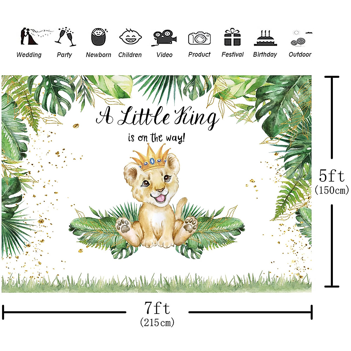Hilioens 7×5ft Lion Baby Shower Backdrop A Little King is On The Way Background Safari Baby Boy Lion Baby Shower Party Cake Table Decoration Banner Photo Booth Props
