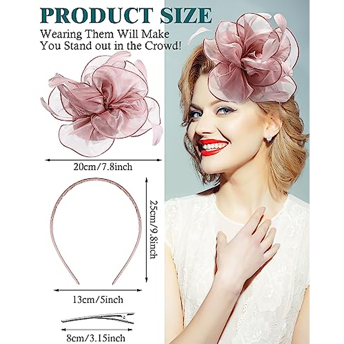 6 Pcs Fascinators Hat Tea Party Headwear Ribbons Feathers Women Hat Flower Mesh Headband Wedding Flower Hair Clip for Party Wedding Carnival