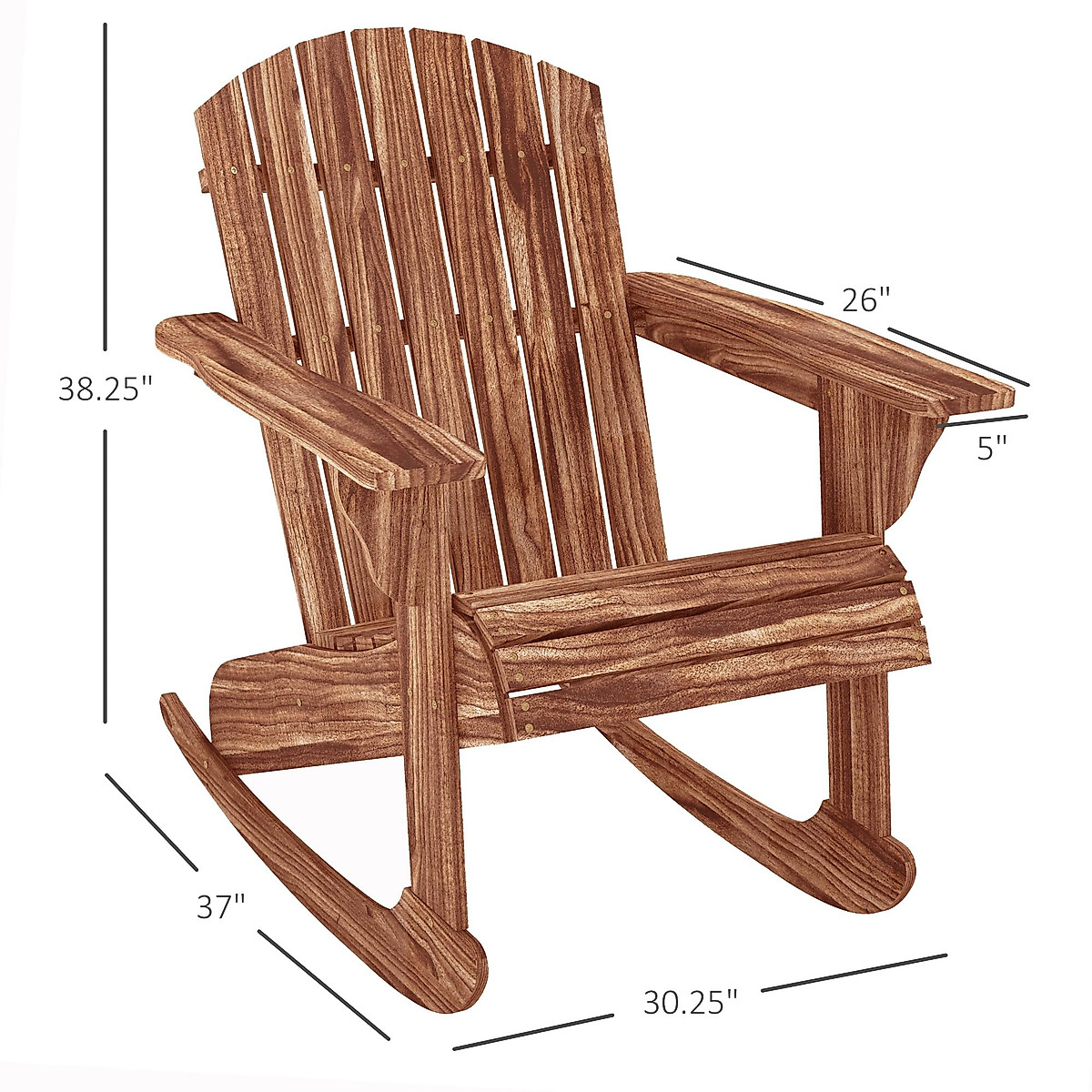 Outsunny Wooden Adirondack Rocking Chair Outdoor Lounge Chair Fire Pit Seating with Slatted Wooden Design, Fanned Back, & Classic Rustic Style for Patio, Backyard, Garden, Lawn, Carbonized