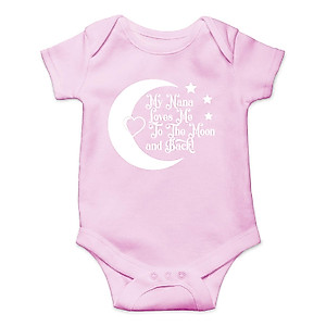 My Nana Loves Me to The Moon and Back - Funny Baby Essentials Bodysuit - Newborn Boy Clothes (6 Months, Pink)