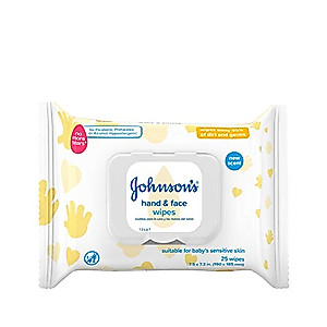 Johnson's Baby Disposable Hand & Face Cleansing Wipes, Pre-Moistened Wipes Gently Remove 99% of Germs & Dirt from Delicate Skin, Paraben-, Phthalate- & Alcohol-Free, Hypoallergenic, 25 ct