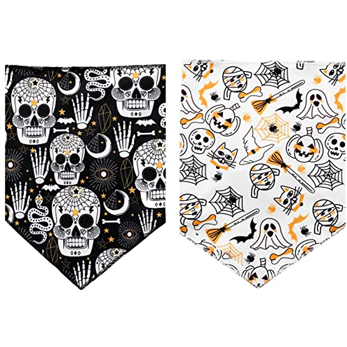 2 Pack Dog Halloween Bandana - Triangle Reversible Pet Scarf for Dogs, Adjustable Holiday Dog Bandanas for Small Medium Large Dogs Pets